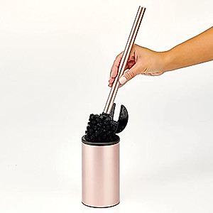 mDesign Slim Stainless Steel Toilet Bowl Brush and Holder + Round Gallon Step Garbage Can Wastebasket Bin for Bathroom Cleaning/Storage - Holder for Garbage and Waste - Set of 2 - Rose Gold/Black