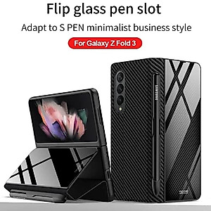 EAXER for Samsung Galaxy Z Fold 3 5G Case, Glass Material W/S Pen Slot Luxury Shockproof Anti-Slip Glossy Glass Flip Phone Case Cover (Checkerboard Brown)