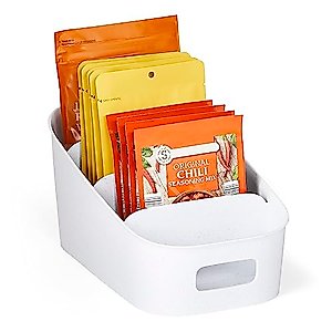YouCopia ShelfBin Packet Organizer, 4-Tier Stairstep Raised Divided Bin, BPA-Free Storage Caddy for Kitchen Pantry and Cabinet Organization, Tea Bags, Medicine, and More