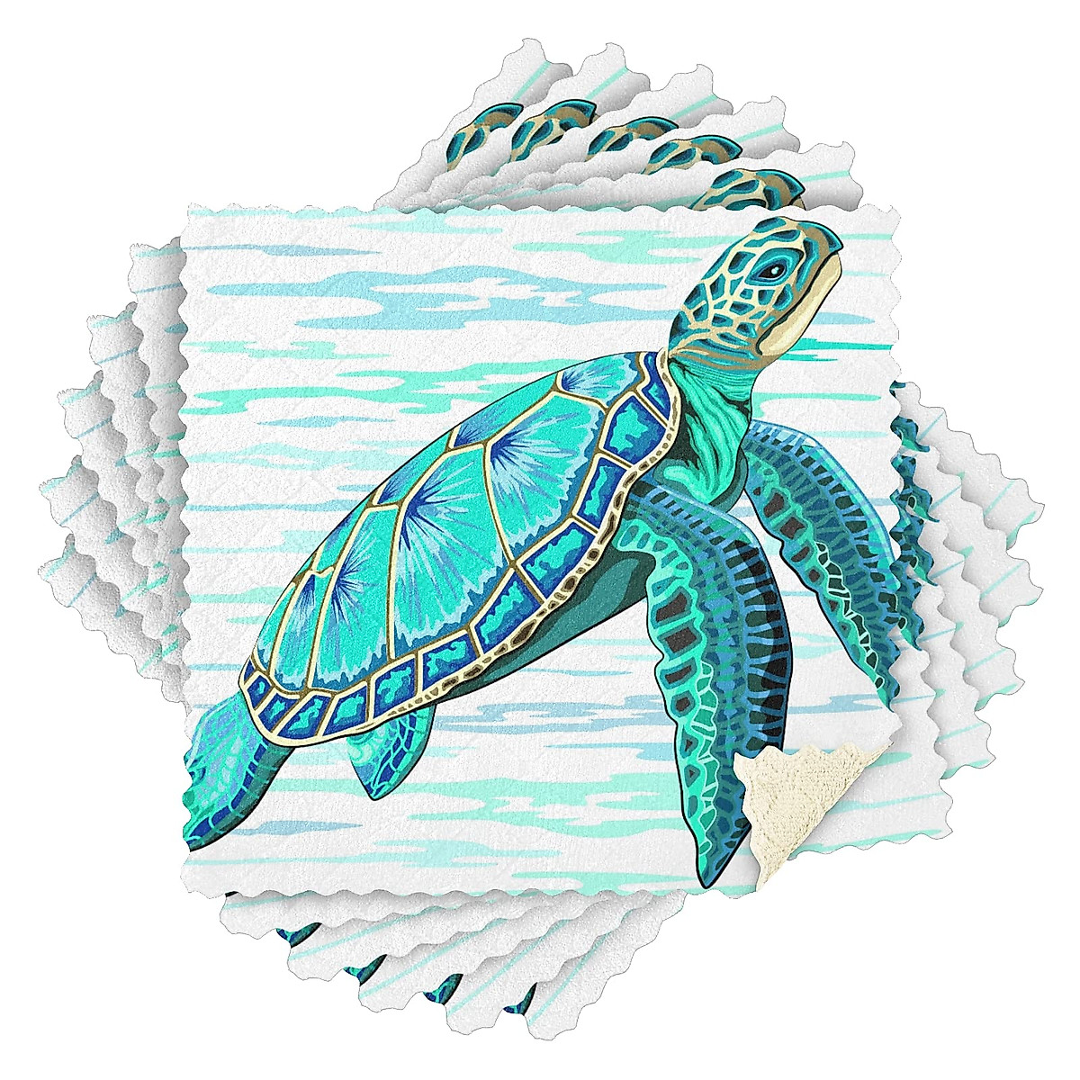 Sea Turtle Turquoise Teal Kitchen Dish Cloths Ocean Sea Life Marine Microfiber Cleaning Towels Absorbent Dishcloths Fast Drying Washcloths for Car Window Bathroom 11x11 inch Pack of 6