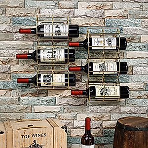 MyGift Modern Brass Plated Metal Wine Bottle Wall Rack, Decorative 3-Bottle Wine Display Holder, Set of 2