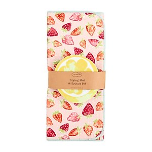 Mud Pie Strawberry Drying Mat Set, Mat 15" X 20" | Sponge 5" Dia