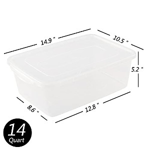 Hespama 14 Qt Plastic Storage Bins, 4 Pack, Latch Storage Box with Lid