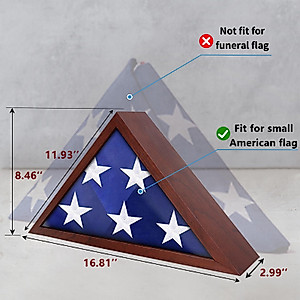 ASmileIndeep Flag Display Case for Small Flag, 3' x 5' American Flag Shadow Box with HD Tempered Glass and Wall Mount (Not for Burial Flag), Triangle Flag Holder Frame for Folded Flag - Cherry Red