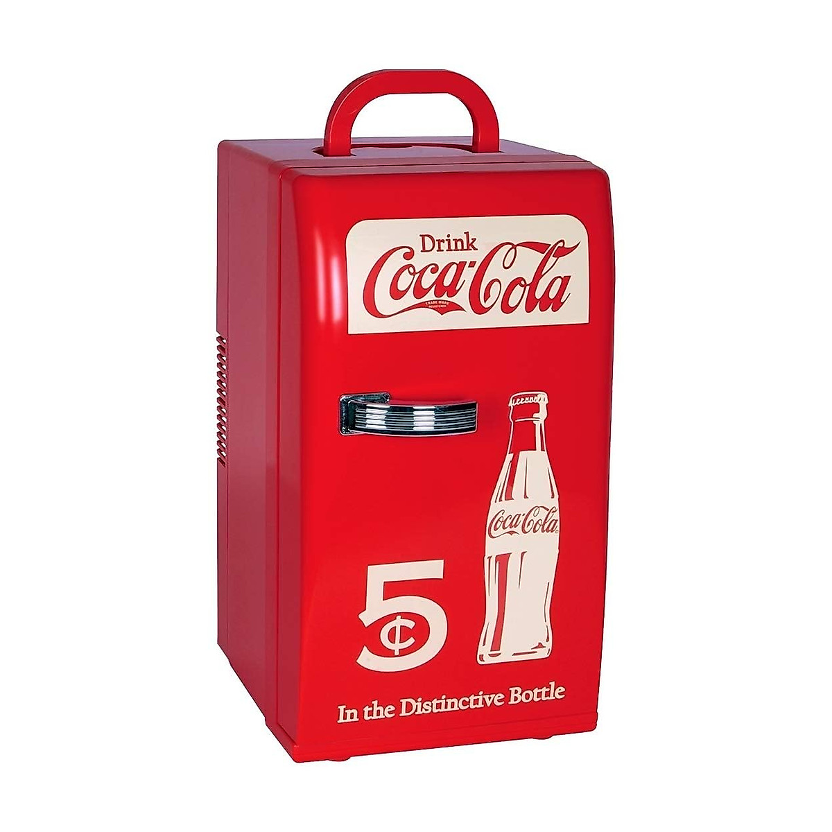 Coca-Cola Retro 18 Can Mini Fridge w/ 12V DC and 110V AC Cords, 22L (23 qt), Portable Cooler, Red, Travel Fridge for Drinks, Snacks, Lunch, Home, Office, Dorm Room, RV