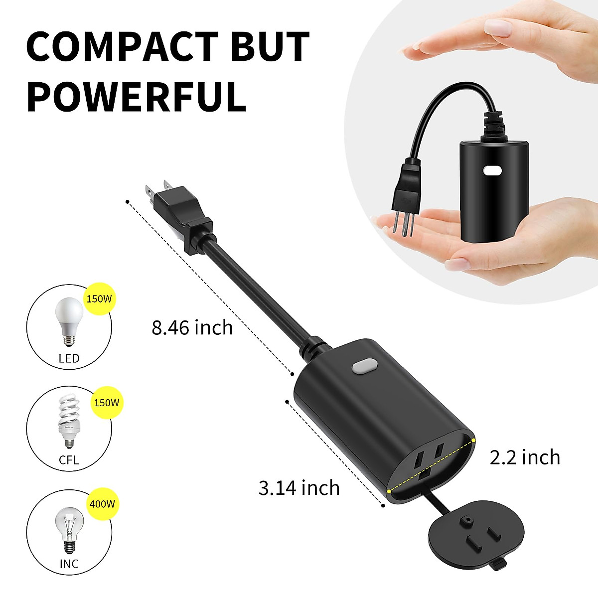 Minoston Z-Wave Outdoor Dimmer Plug, Outdoor Smart Outlet Switch, Z-Wave Hub Required, Weatherproof, Built-in Repeater, Work with SmartThings, Wink, Alexa, Black(MP22ZD)