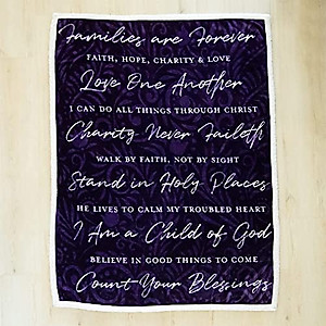 LDS Words of Faith Sherpa Fleece Throw Blanket with Inspirational Phrases for Members of LDS Church