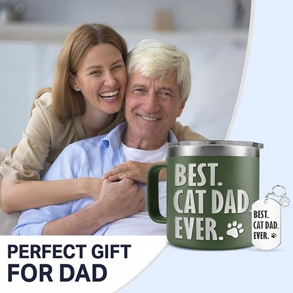 Hyturtle Best Cat Dad Ever Coffee Mug - Forest Green Tumbler 14 Oz - Gifts For Dad from Daughter Son - Birthday Gifts for Men - Fathers Day & Christmas