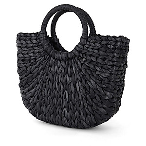 Rutledge & King Straw Crossbody Bag - Straw Bag with Handle - Straw Purse (Black)