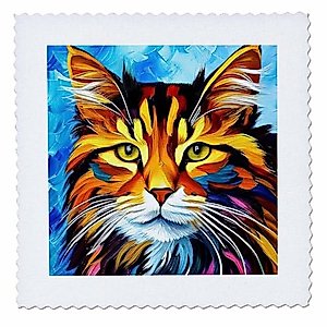 3dRose Maine Coon cat Breed. Colorful Digital Painting. Family... - Quilt Squares (qs-378710-5)
