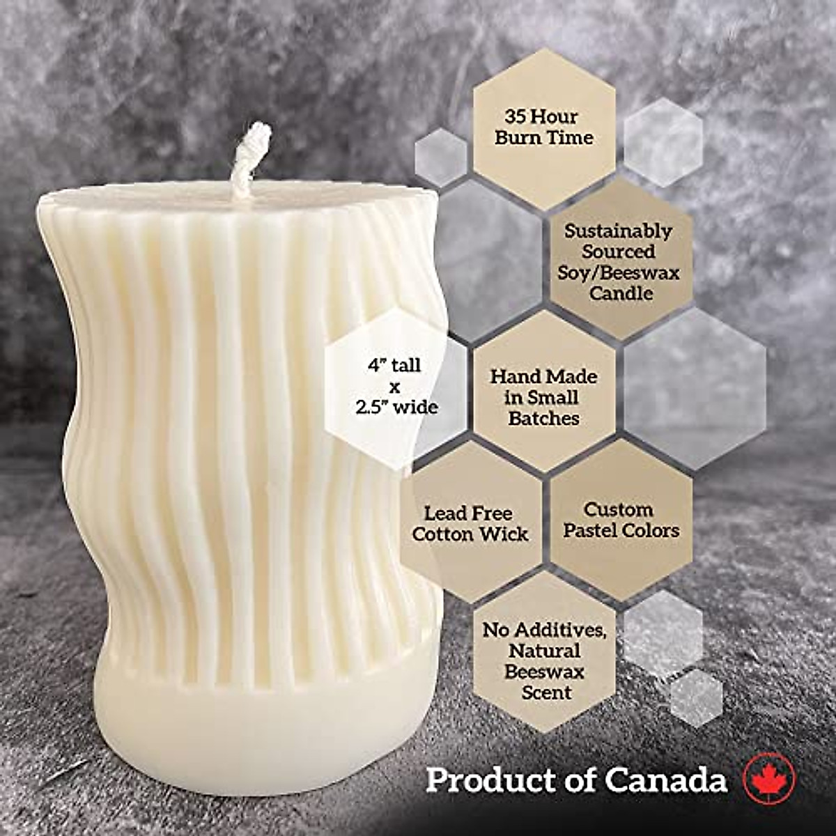 Twigs & Birch Curvy Pillar Candle (1 Ivory Artisan Hand Made) | 100% Natural Unscented Soy Beeswax Candles for Gift | Smokeless Non-Toxic Air-Purifying | Canadian Made, Slow Burning 4x3