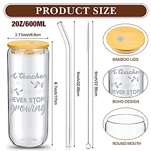 Umigy Teacher Appreciation Gifts Teacher Glass Cups 16oz Can Shaped Beer Glass with Lids Straws Brushes Teacher Thank You Gifts Funny for Christmas Birthday New Teachers(12 Sets, Stylish)