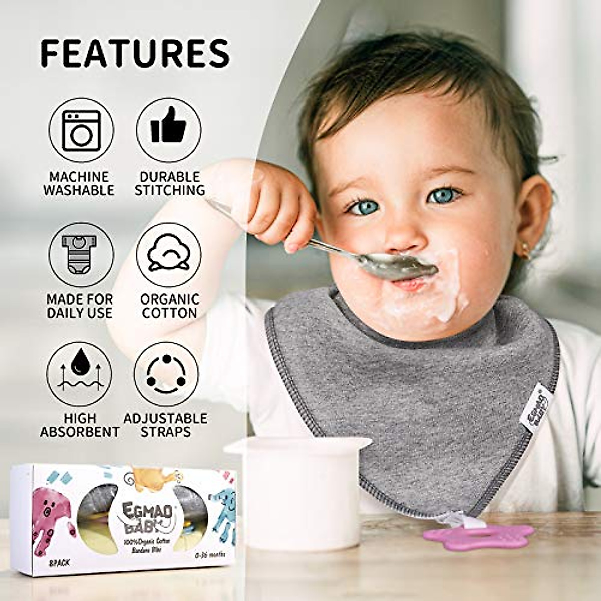 Udolove Baby Bandana Drool Bibs Unisex for Teething and Drooling - 8 Pack Super Soft Absorbent Bibs with Teething for Boys