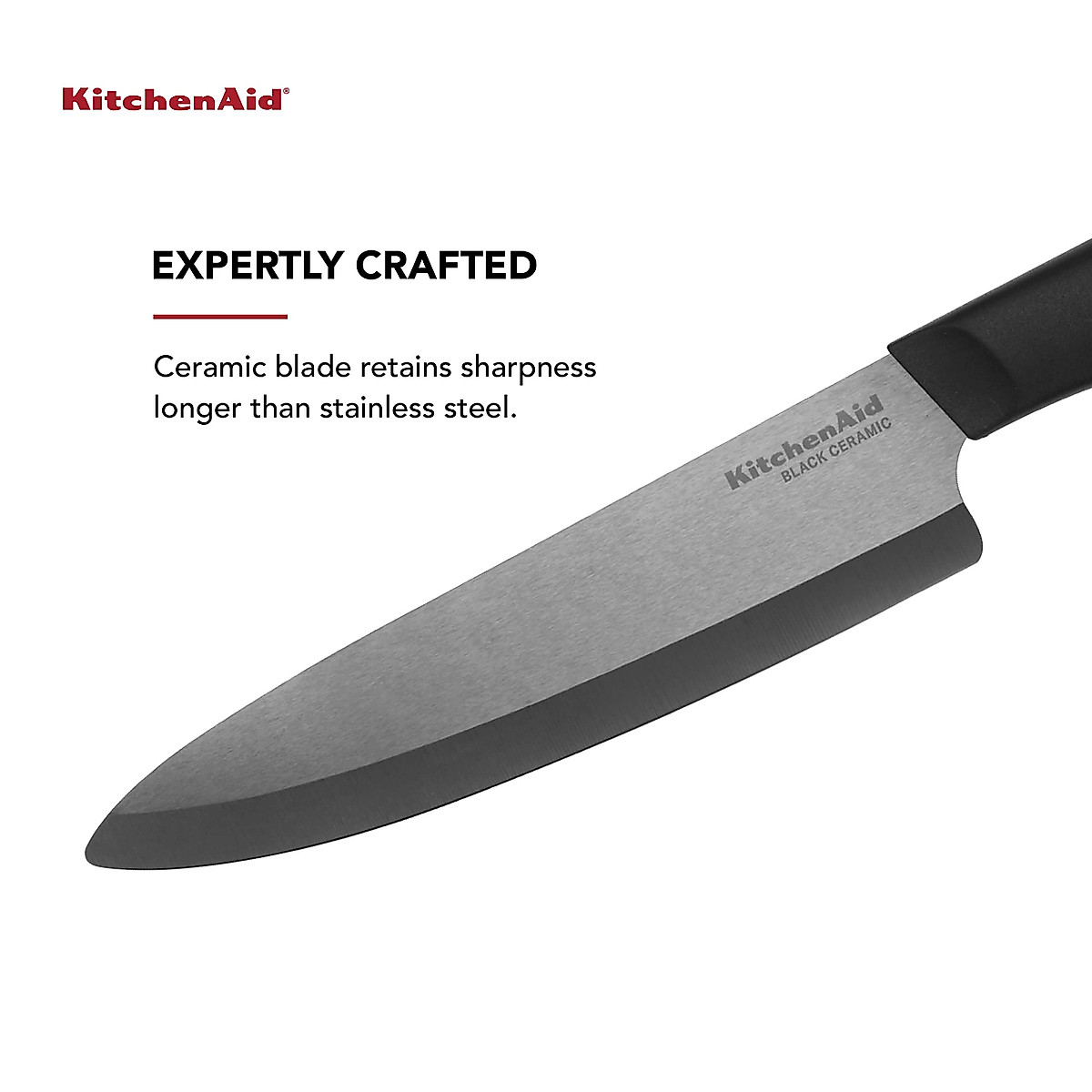 KitchenAid Classic Ceramic Chef Knife with Custom-Fit Blade Cover, Sharp Kitchen Knife, Dishwasher-Safe, 8-Inch, Black