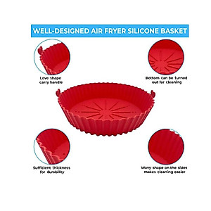 6.7 inch reusable silicone air fryer baskets; heat-resistant simple to clean. Silicone Pot for Air Fryer Oven Accessories, (Blue + Red)