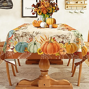 cusugbaso Thanksgiving Tablecloth 60x84 Inch Rectangle - Thanksgiving Decorations for Table - Water-Resistant Give Thanks Fall Table Cloth Rectangle for Party,Table, Holiday Decoration