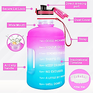 BuildLife Gallon Water Bottles with Times to Drink - Gallon Water Jug - 1 Gallon Water Bottle–128 oz Water Bottle,One Gallon Water Bottle with Time Marke for Gym(Pink Blue)