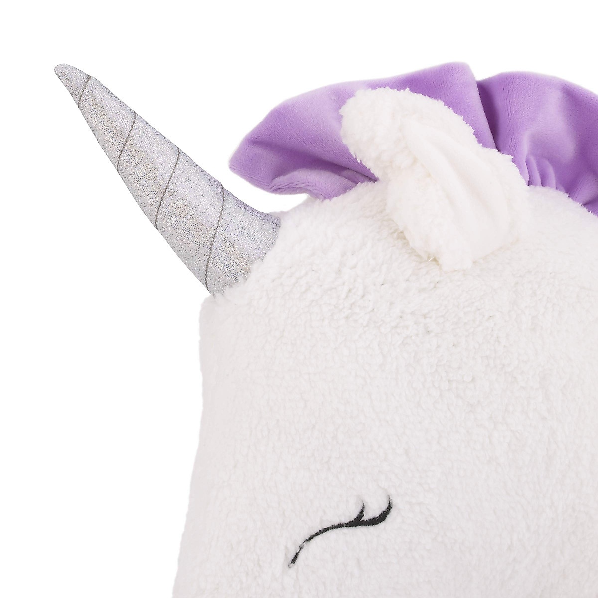 NoJo Shaped Plush Sherpa Decorative Pillow, 1 Count (Pack of 1), Unicorn-White, Lilac, Silver, Lavender