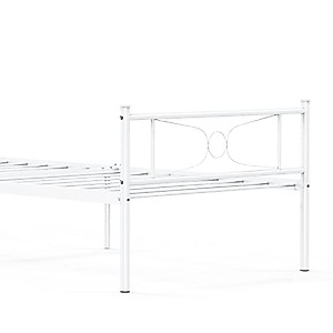 Twin Bed Frames No Box Spring Need Metal Platform Bed 12 Inch Mattress Foundation Single Beds with Headboard and Footboard,White