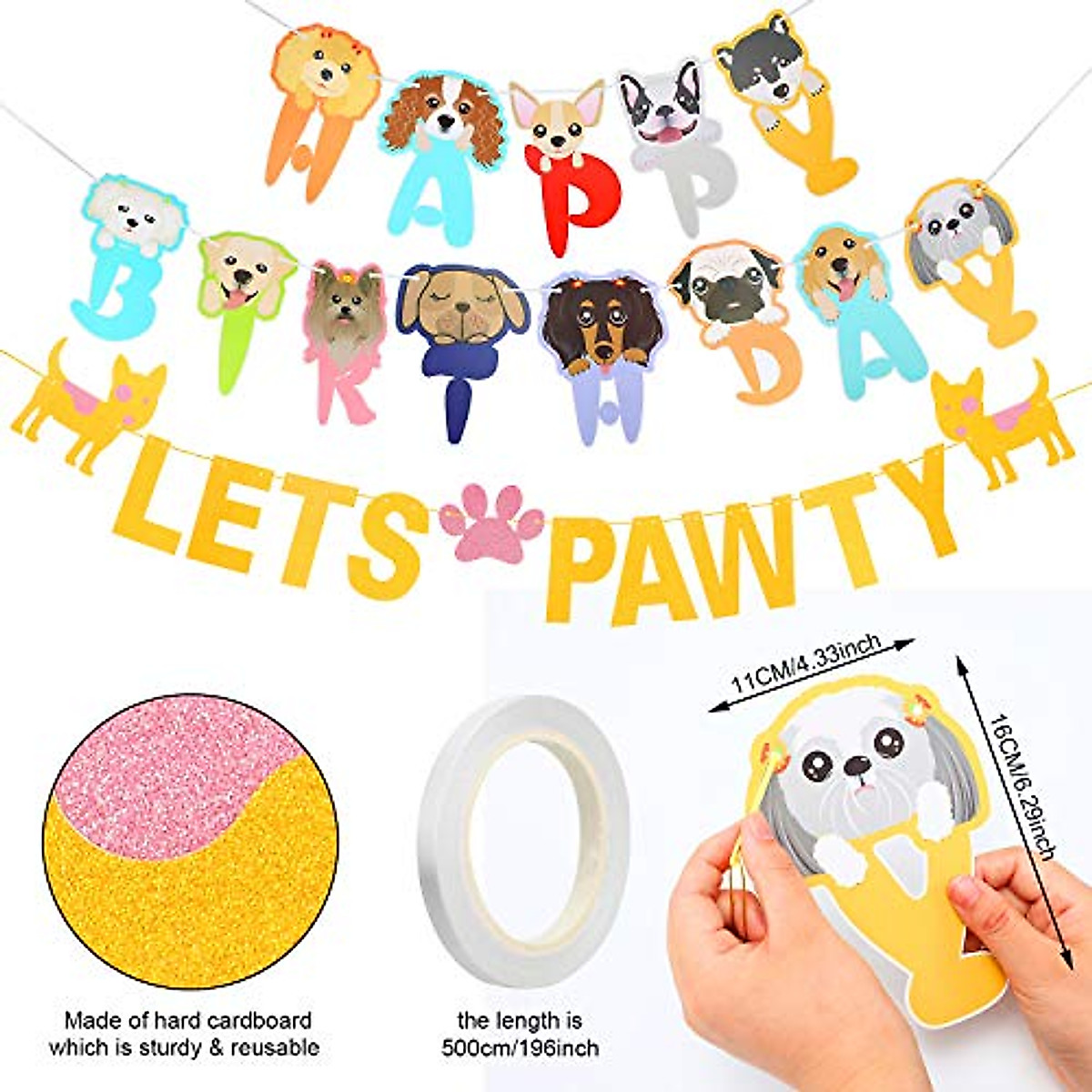 Dog Birthday Party Supplies Decoration Include Tutu Skirt Crown Hat 0-8 Figure Pet Happy Birthday Triangle Scarf Let's Pawty Banner and 10 Pieces 10 Inch Paw Print Balloons for Pet (Pink)
