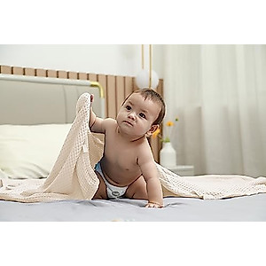 Kloovete 100% Bamboo 36” X 40” Inches Cooling Baby Waffle Weave Blanket, Ultra-Soft Lightweight Receiving Blanket for Newborn, Breathable Comfortable Baby Swaddle Blanket for Boys and Girls (Natural)