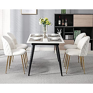 HNY White Velvet Mid Century Modern Dining Chairs Set of 4, Upholstered Accent Chairs with Gold Metal Legs, Kitchen & Dining Room Chairs Side Chairs for Living Room, Cream