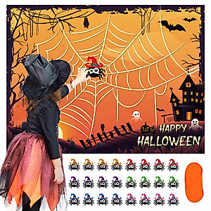 Pin The Spider on The Web - Halloween Party Games for Kids Halloween Game Boys Halloween Birthday Game Girls Pin Game with 24 PCS Stickers Blindfold Halloween Classroom Games