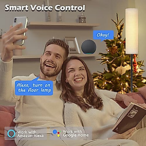 Floor Lamps for Living Room Smart LED Modern Tall Light Standing Lamp Compatible with Alexa & Google Home, Corner Lamp with Linen Lampshade for Bedroom Remote & WiFi APP Control Stepless Dimmable