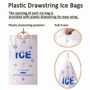 Belinlen 100 PACK 20 lb. Plastic Drawstring Ice Bags 14 x 28 Inch Heavy-Duty Ice Bags with Plastic Draw String (2.8mil Thickness)