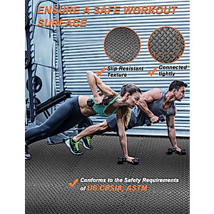 innhom Gym Flooring Mats Exercise Mat for Floor Workout Foam Tiles Home Equipment Garage, 6 Black and Gray