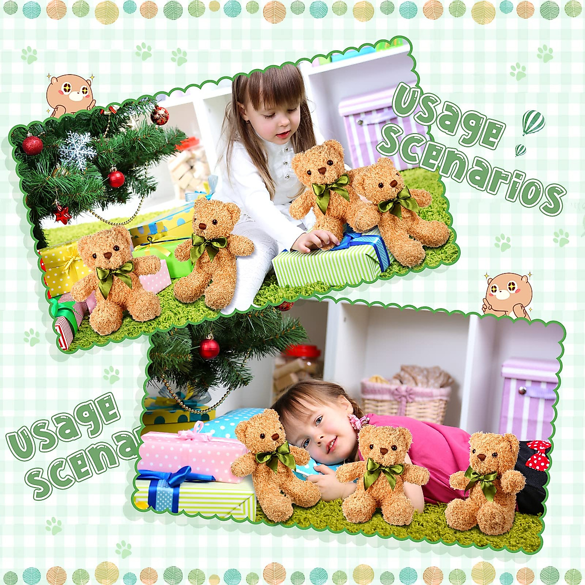 HyDren 24 Pcs Cute Stuffed Bear Plush Doll Gift Bulk 10 Inch Children's Sleeping and Playing Bear Toy Preschool Animals Christmas Party Favor Brown Bear with Bow Tie for Baby Shower Birthday