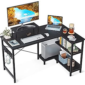 ODK Small L Shaped Computer Desk with Reversible Storage Shelves, 40 Inch L-Shaped Corner Desk with Monitor Stand for Small Space, Modern Simple Writing Study Table for Home Office Workstation, Black