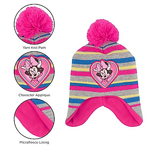 Disney Girls Toddler Winter 2-4 Or Minnie Mouse Hat and Kids Gloves Ages 4-7, Pink/Grey-Mittens Set, 2-4T