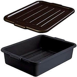 6 Pack 20" x 15" x 5" Black Polyethylene Plastic Restaurant Dishwasher Tub Bus Tub, Bus Box, Storage Bins, Storage Box W/Lid