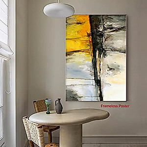 Black Yellow White Abstract Painting Abstract Canvas Paintings Wall Art Orange and Grey Abstract Wall Art Modern Abstract Prints Yellow Black Grey Orange Abstract Pictures for Wall Decor 16x24in Frameless