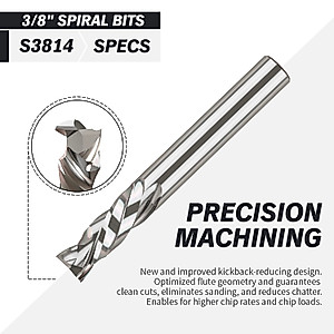 ZahyoX PRO Solid Carbide Spiral Router Bit, Up Down Compression CNC End Mill 3/8 Inch Shank x 3/8 Dia x 1-1/8 CL x 3 OVL