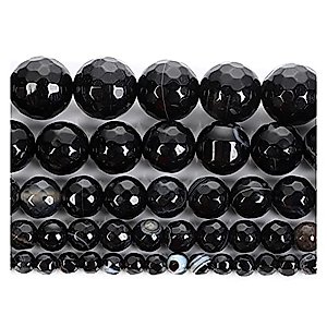 NHBT YU Natural Stone Beads Cut Surface Black Stone Striped Agate Loose Beads for Jewelry Making Needlework DIY Bracelet Strand 4-12 MM T923 (Color : H7225, Item Diameter : 12mm About 30 pcs)