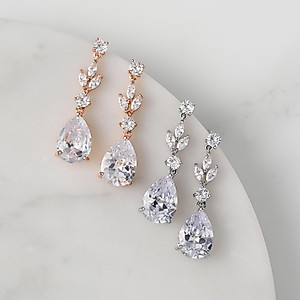 SWEETV Teardrop Wedding Earrings for Women,Bridesmaids,Brides -Rhinestones Earrings for Bridal,Prom,Formal-Silver