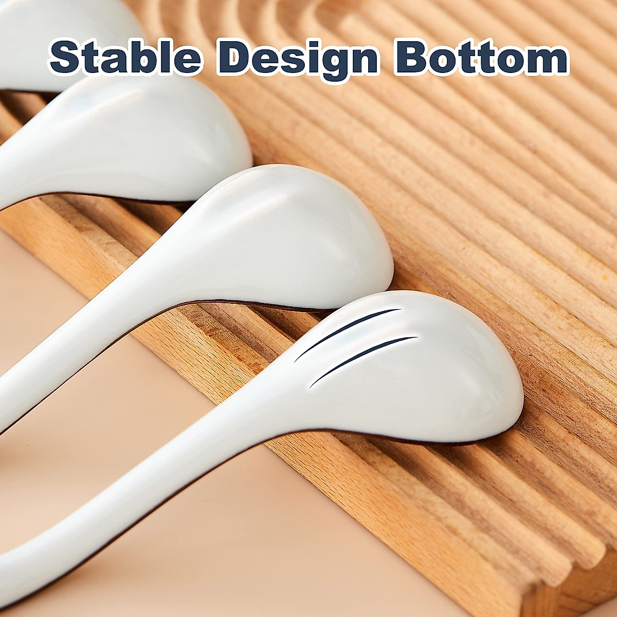 Hoilse Asian Soup Spoon Set of 4,Ceramic Chinese/Japanese Ramen Spoons, Long Handle Perfect Depth for Dumpling, Pho, Noodles, Miso, Wonton, Dishwasher Safe(Retro)