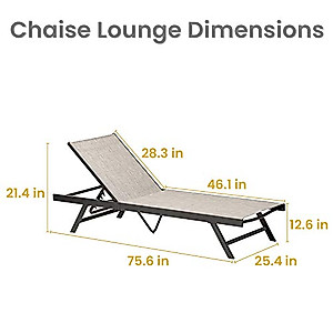 Crestlive Products Aluminum Adjustable Chaise Lounge Chair Outdoor Five-Position Recliner, Curved Design, All Weather for Patio, Beach, Yard, Pool (2PCS Beige)