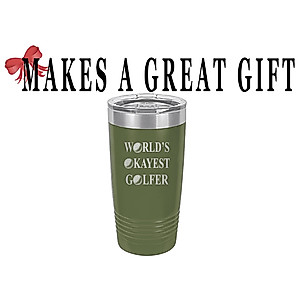 Rogue River Tactical Funny Okayest Golfer 20 Oz. Travel Tumbler Mug Cup w/Lid Vacuum Insulated Hot or Cold Gift For Golfer Dad Grandpa Ball (Green)