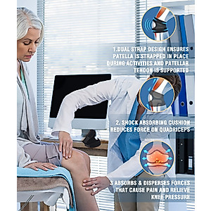 ANACON Dual Patella Knee Straps, Knee Brace Patella Stabilizer for Knee Pain Relief, Running, Tennis, Jumping, Arthritis, Tendonitis, Injury Recovery, Joint and Muscles Protection, Adjustable (Black)