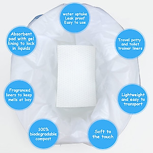 Disposable Potty Chair Liners with Drawstring for Universal Potty Training Toilet Seat, Toddler Portable Outdoors Travel Toilet Liners with Super Absorbent Pad - 30 Pack