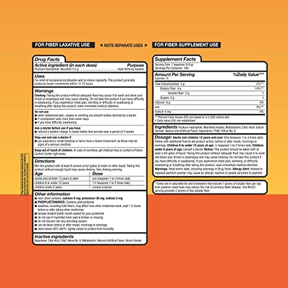 Equate - Fiber Therapy, Smooth Texture, Orange Flavor, Powder, 36.8 oz, Sugar Free 180 Doses