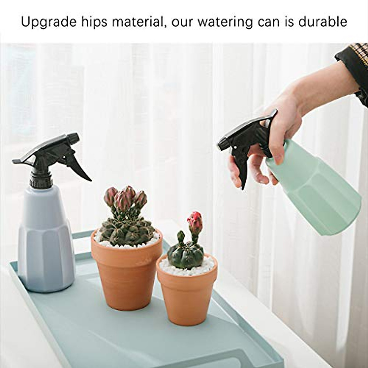 Adjustable Empty Spray Bottle Plastic Water Pot Handheld Pressing Garden Watering Can For Indoor Outdoor House Plants, Pet, Spray (Mint Green_500ml, One Size)