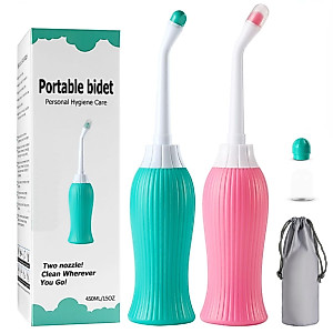 LINWILTFC 15oz Travel Bidet Handheld Personal Bidet, Portable Bidet for Toilet, Water Bottle Childbirth Cleaner for Traveling Personal Hygiene with Storage Bag (2 Packs)
