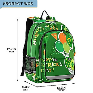CHIFIGNO Happy St Patricks Day Kids Backpack, Sturdy Carry on Laptop Backpack, School Bags for Girls Boys 6-12