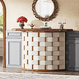 Tribesigns Half Moon Console Table for Entryway, 47-Inch Vintage Semi Circle Sofa Table with Woven Leather Base, Modern Accent Table for Living Room, Hallway, Foyer, Entrance