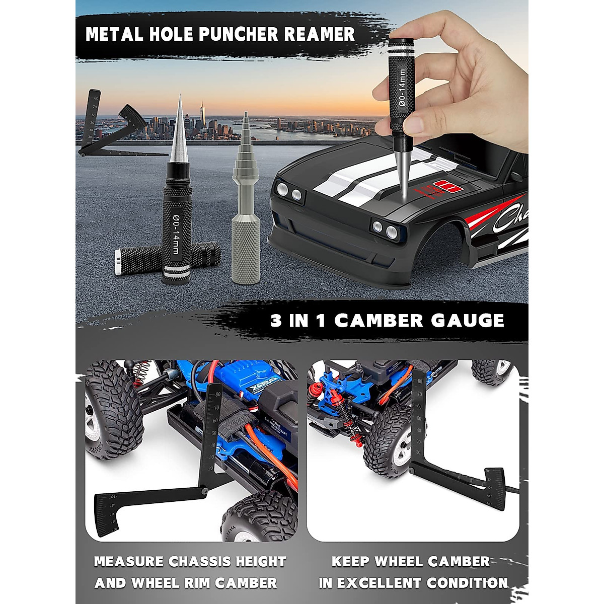 RC Tool Kit Screwdriver Set (Flat, Phillips, Hex) Metal Holder, RC Work Stand, 522PCS Screw Kit, Pliers Set, Body Reamer, Wrench, Tray, Repair Tool for RC Car Boat Quadcopter Helicopter -27pcs (Black)