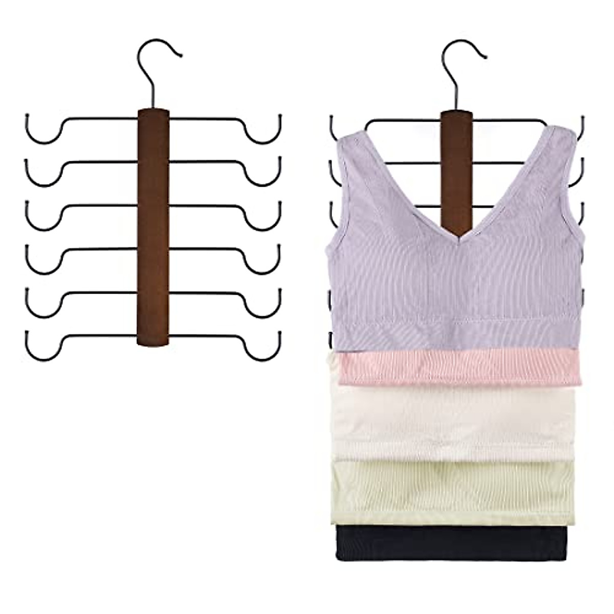 Mkono Tank Top Hanger Set of 2 Bra Hangers for Closet Organizer Space Saving Sports Bra Holder Organizer for 12 Bras Storage Wooden 360° Rotating Hanger for Tank Tops, Bras, Camisoles, Swimsuit